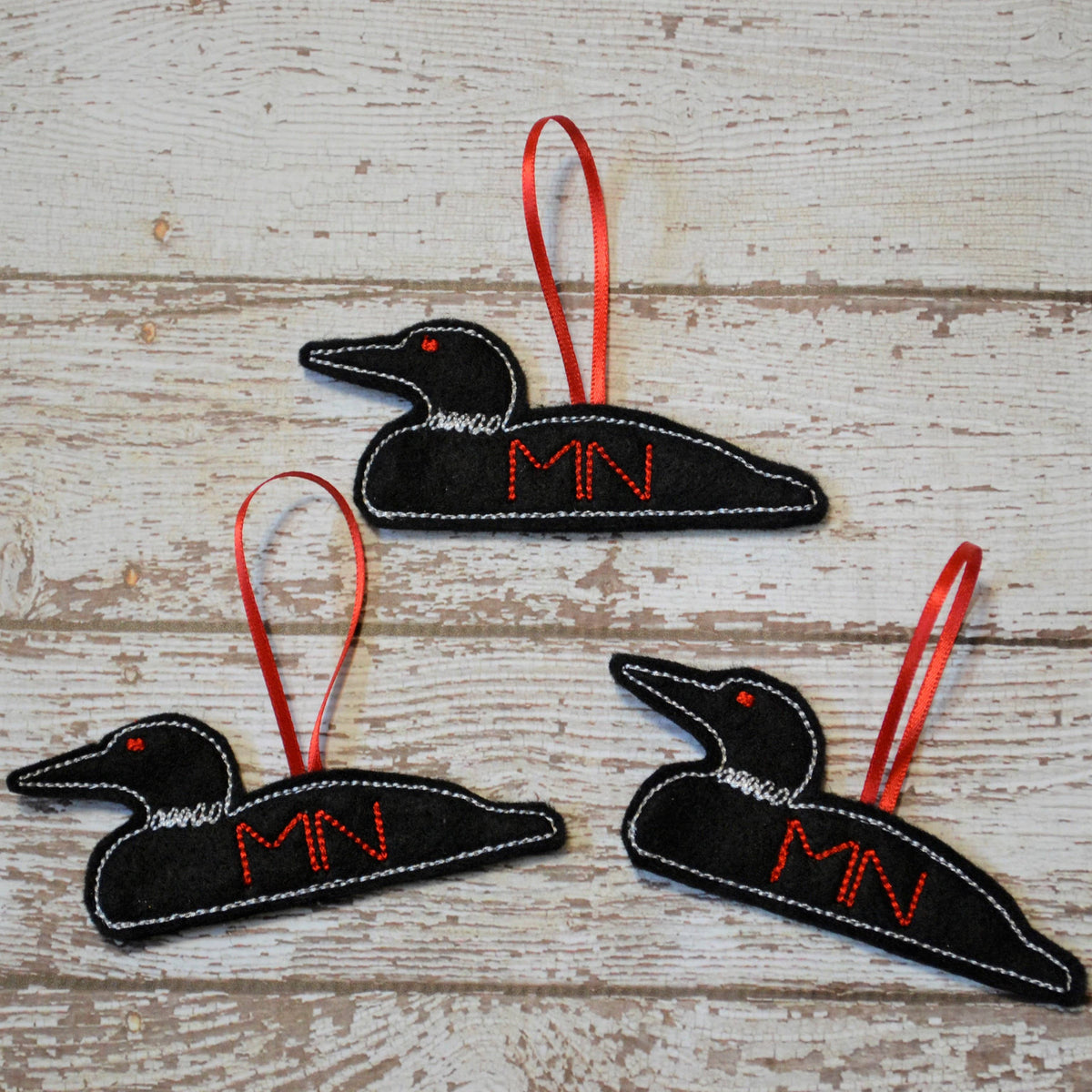 MN Loon Embroidered Felt Ornament – Fuzzy Loon Designs