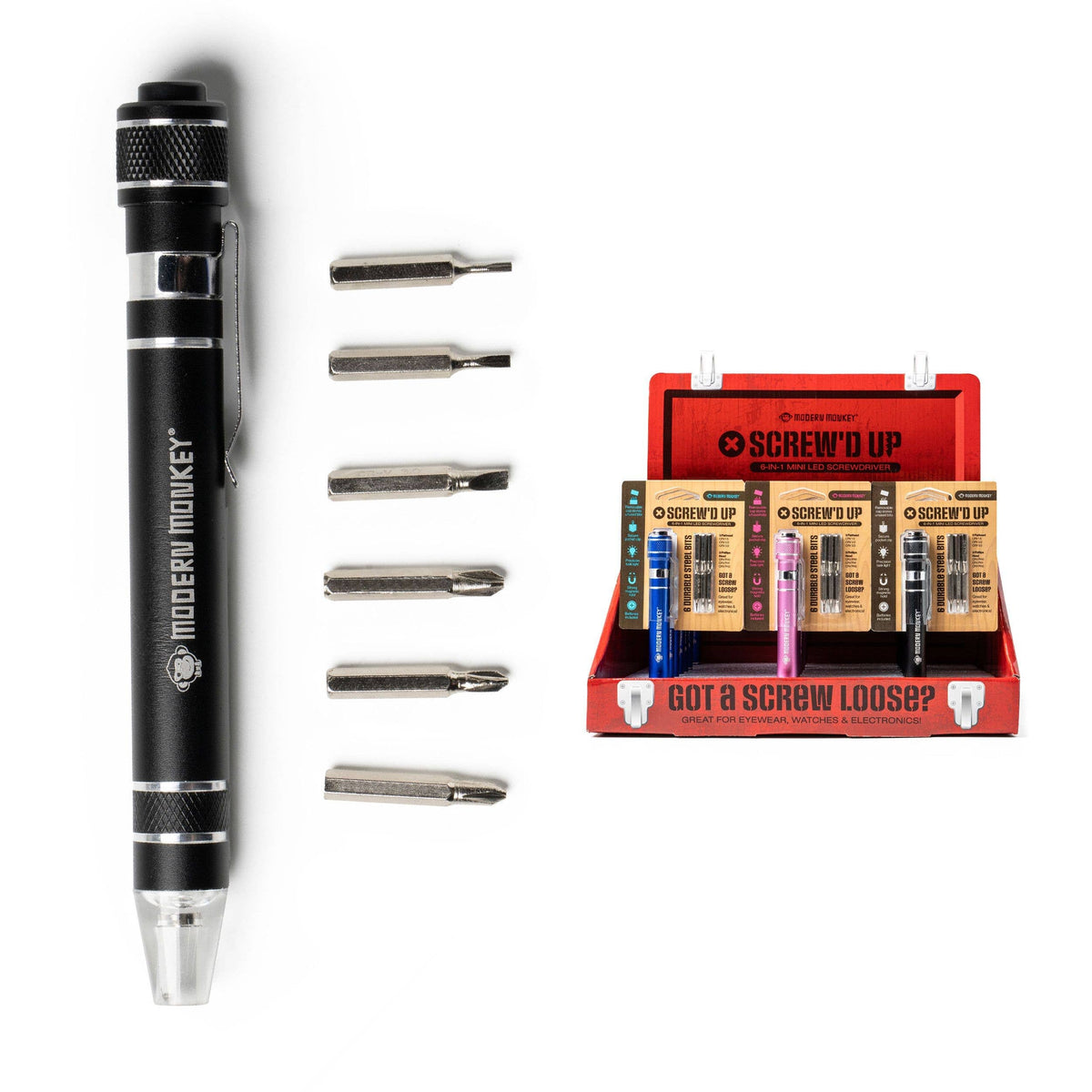Modern Monkey® Screw’d Up 6-in-1 Mini LED Screwdriver – Fuzzy Loon Designs