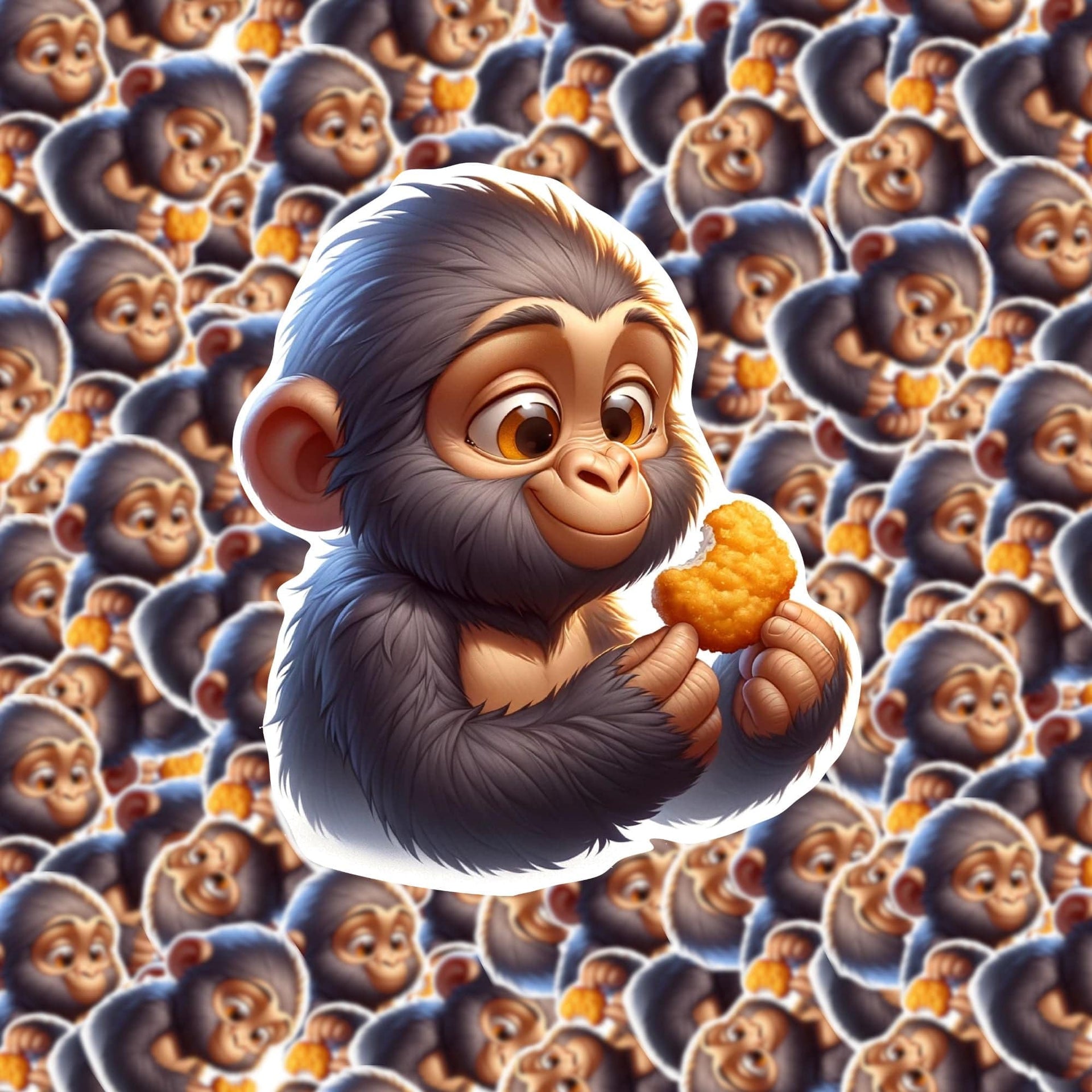 Baby Gorilla Eating a Chicken Nugget Sticker – Fuzzy Loon Designs