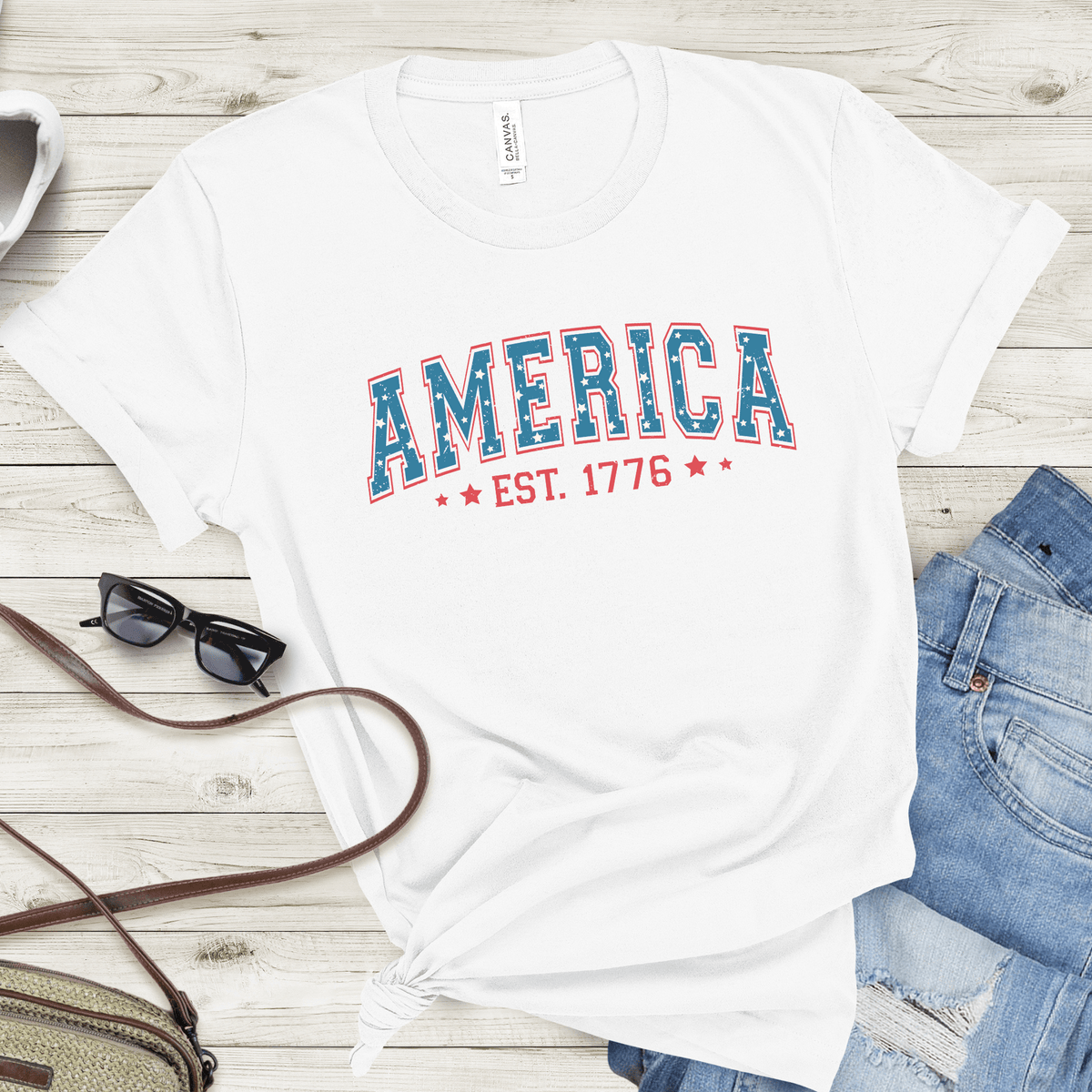 America Est 1776 Patriotic Adult T-Shirt – Fuzzy Loon Designs