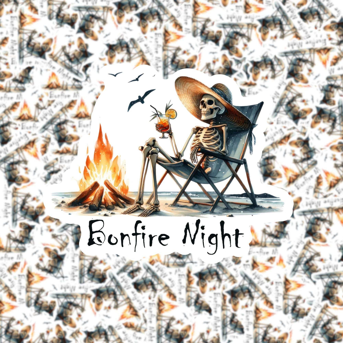Bonfire Night Skeleton Sticker – Fuzzy Loon Designs