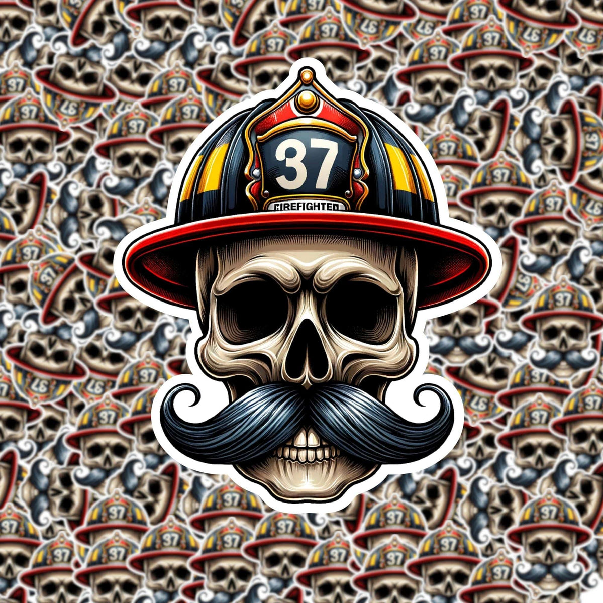 Mustache Skull Firefighter Sticker – Fuzzy Loon Designs