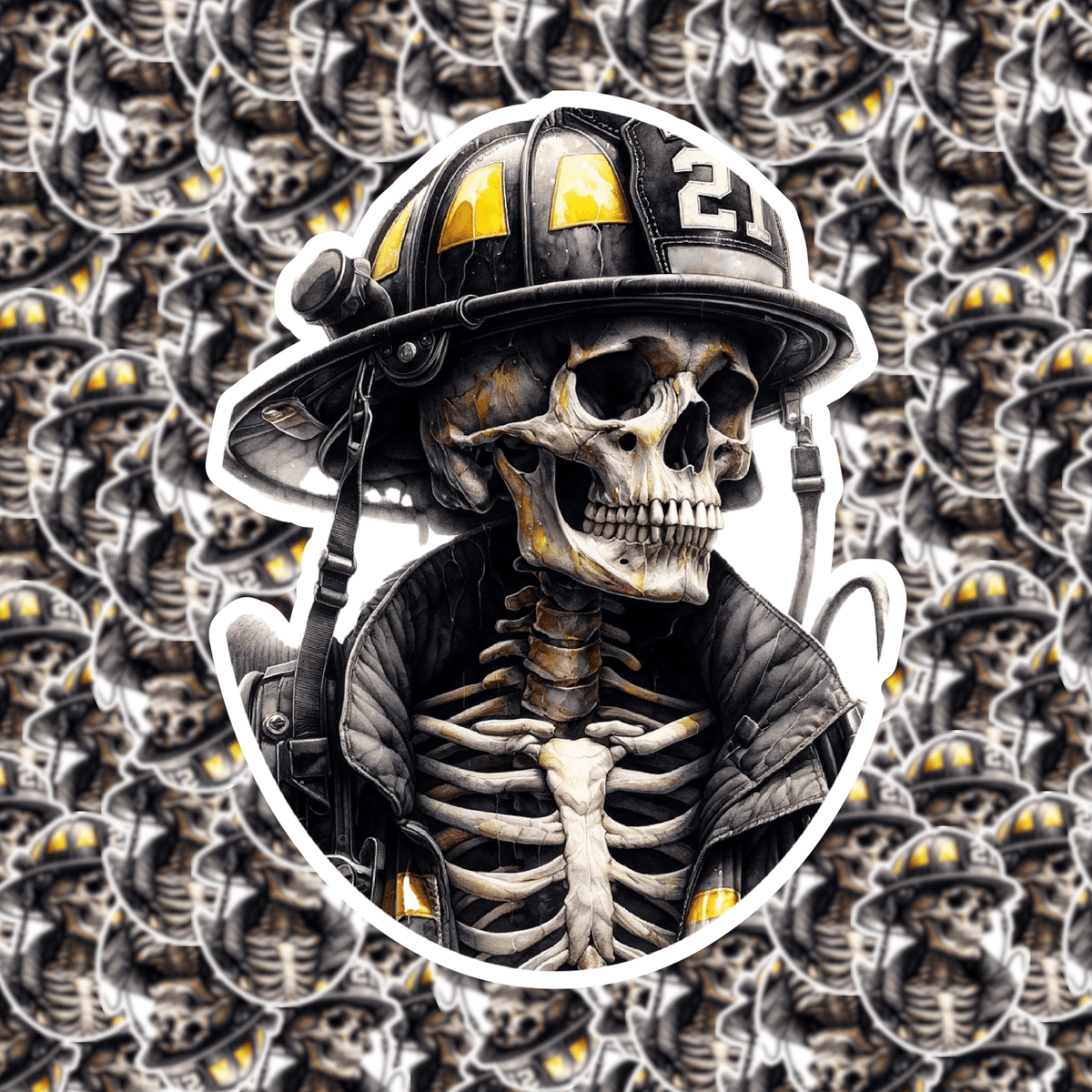 Skeleton Firefighter Sticker – Fuzzy Loon Designs