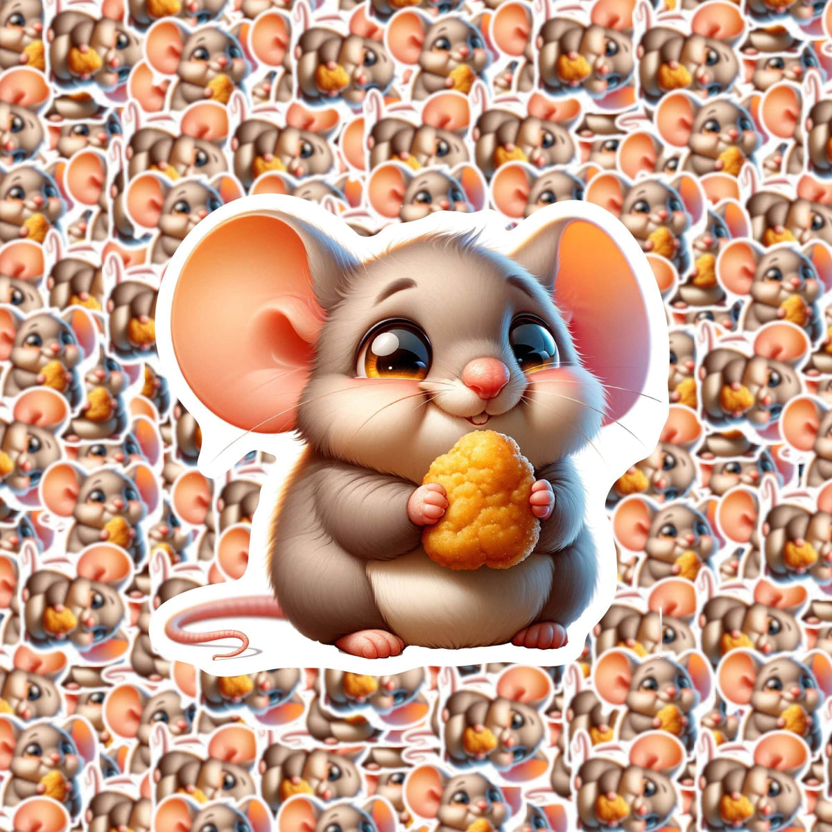 Mouse Eating a Chicken Nugget Sticker – Fuzzy Loon Designs