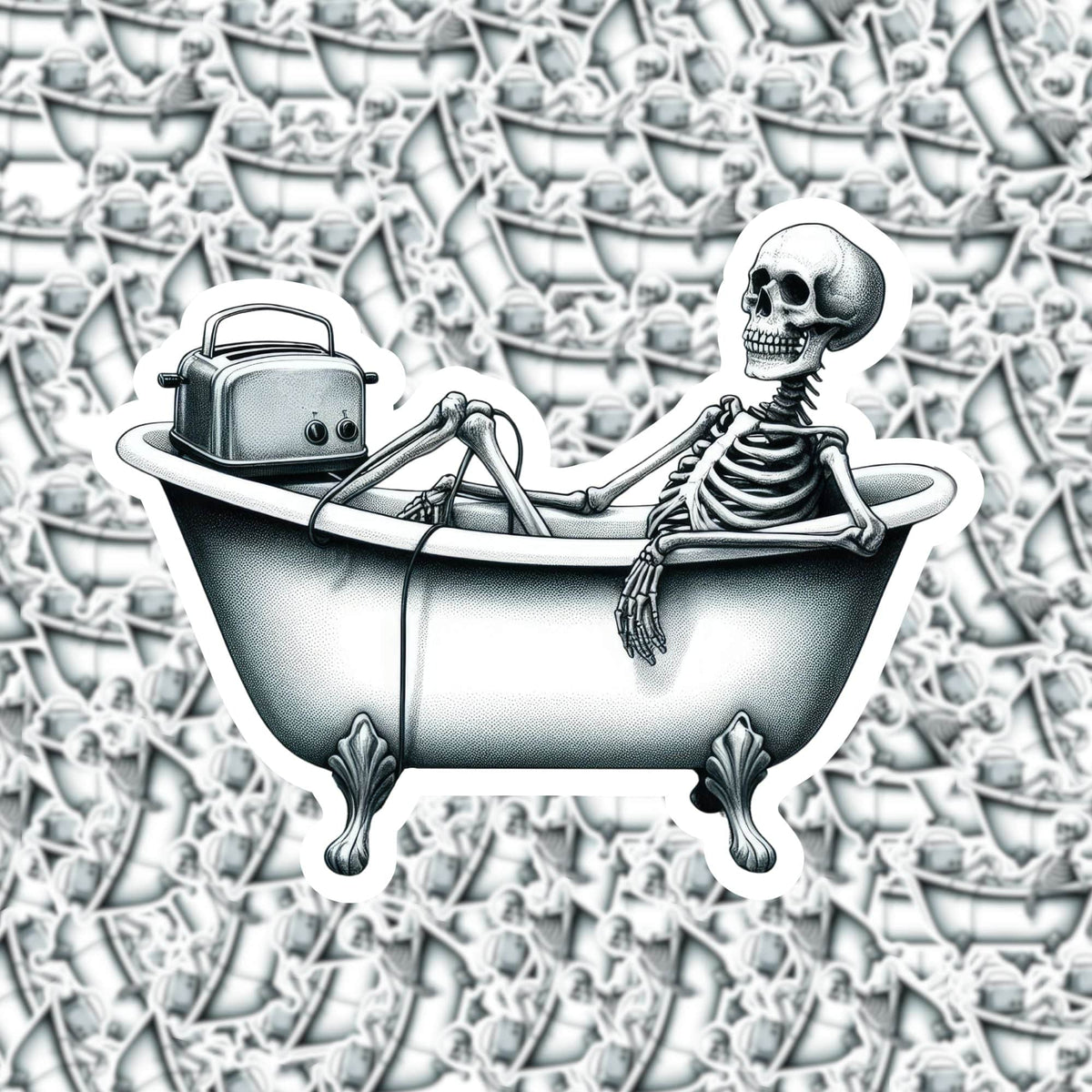 Toaster Bath Skeleton Sticker – Fuzzy Loon Designs