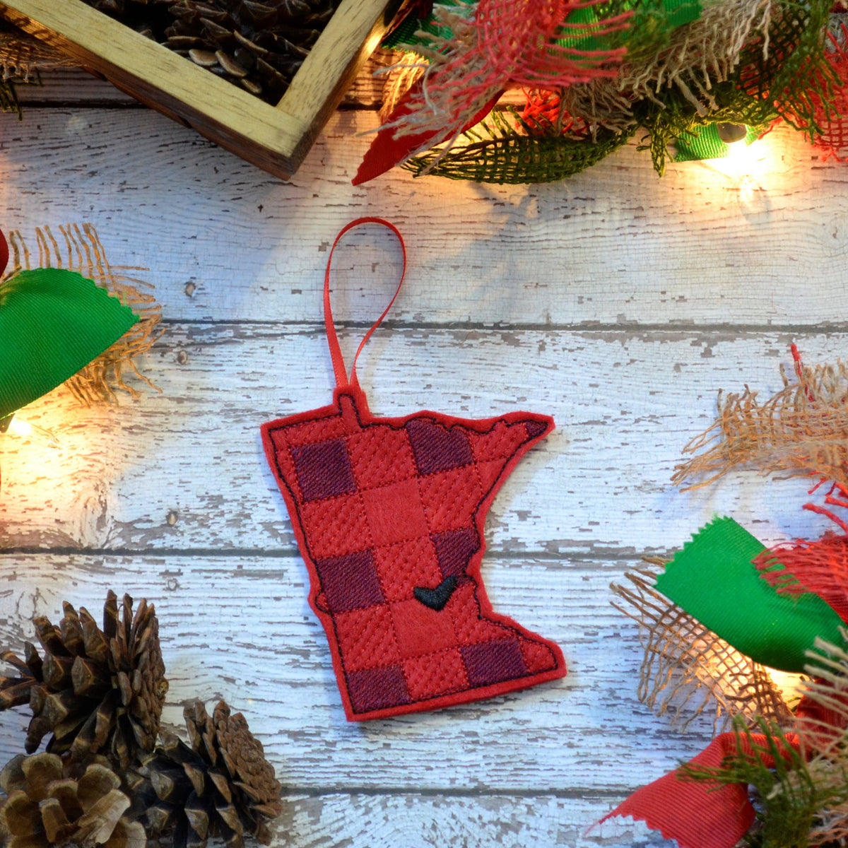 Minnesota Red Buffalo Plaid Embroidered Felt Ornament – Fuzzy Loon Designs