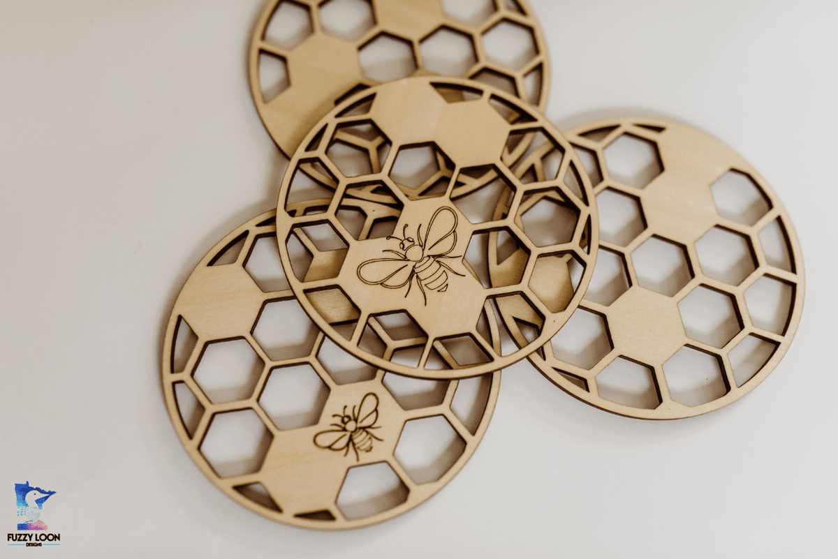 Honeycomb Wood Bumble Bee Coaster Set – Fuzzy Loon Designs